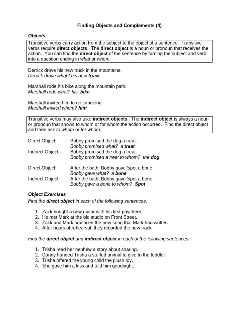 Finding Objects and Complements | PDF | Verb | Subject (Grammar)