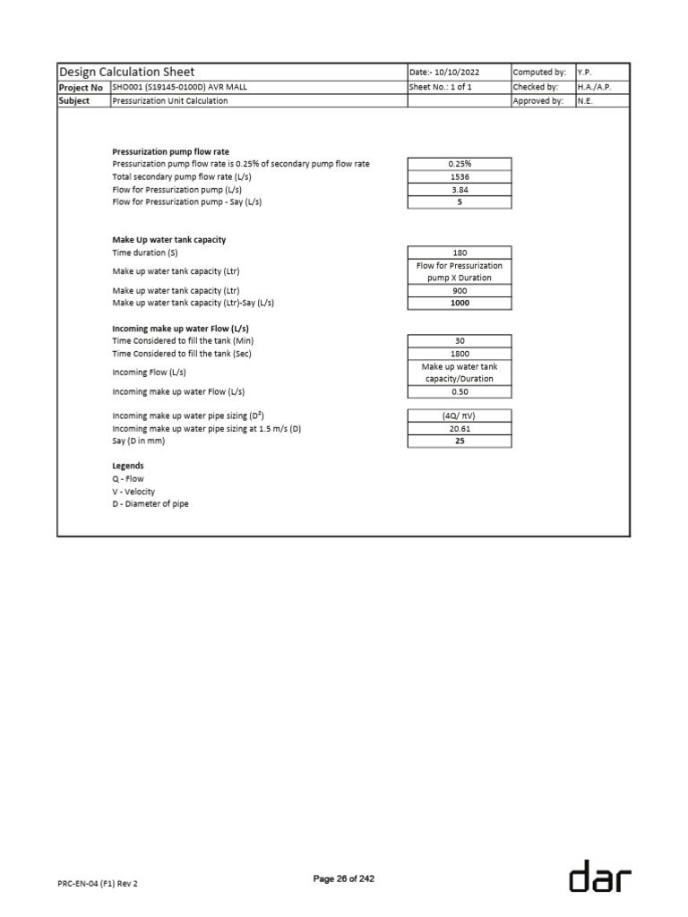 DAR Pressurization Unit Calc | PDF | Fluid Mechanics | Gases