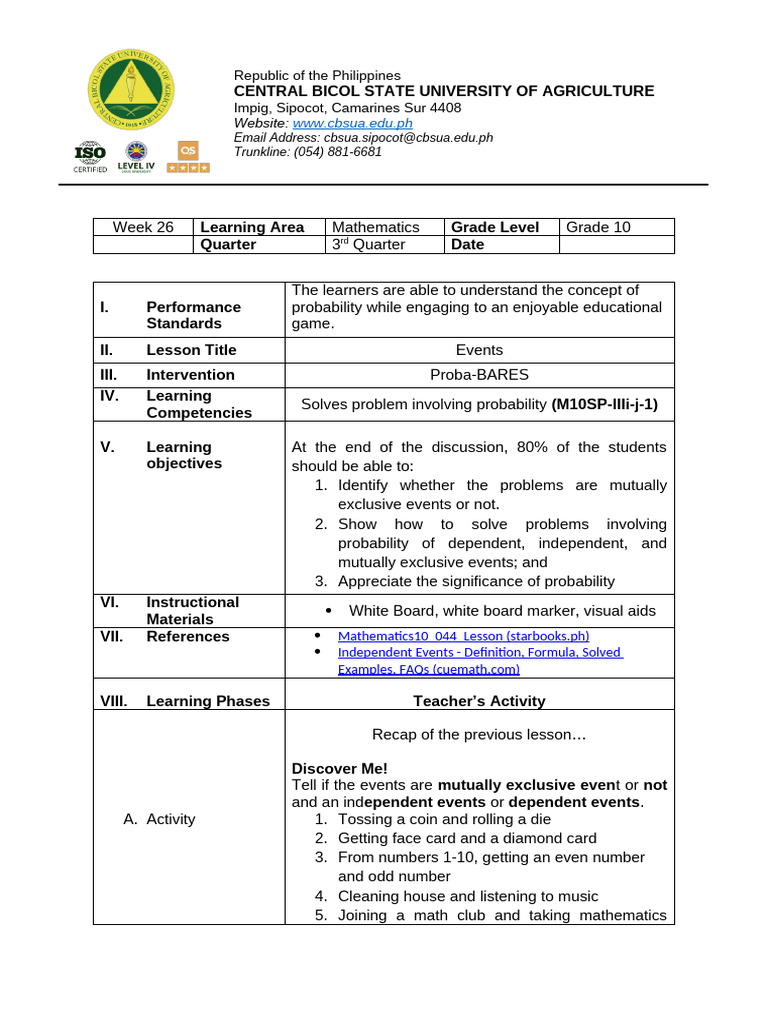 LESSON-GUIDE-LC-44 | PDF | Probability | Mathematics