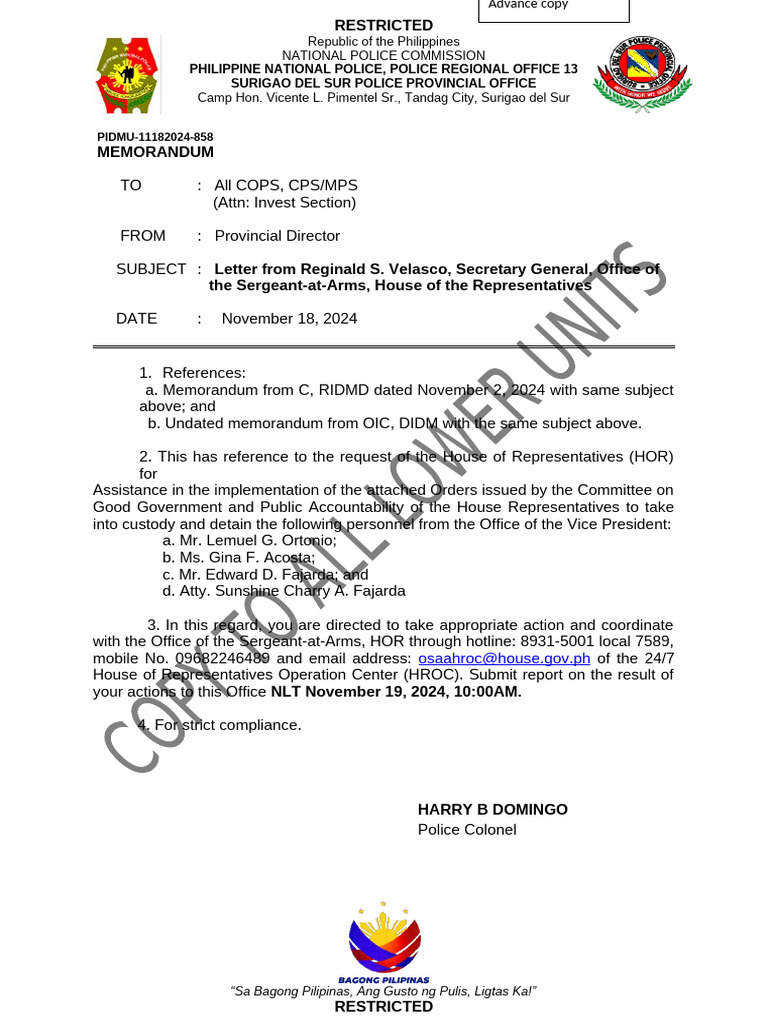 All COPS-Letter From Reginald S Velasco, Secretary General, Office of ...