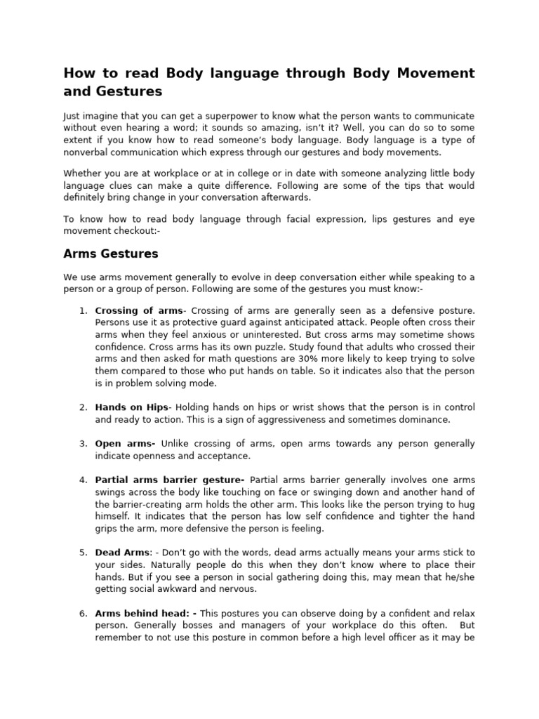 How To Read Body Language Part 2 | PDF | Body Language | Human ...