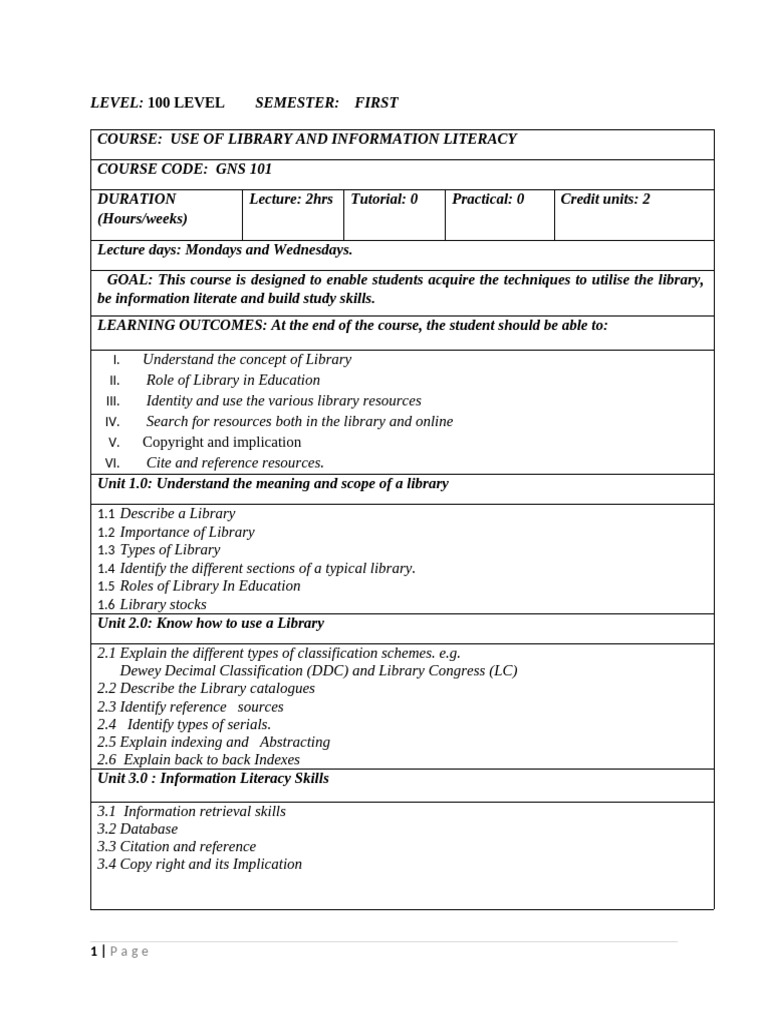 100 Level Use of Library Updated | PDF | Libraries | Abstract (Summary)