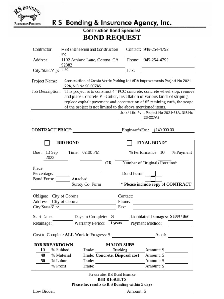 Bond Request - Blank 2018 | PDF | Bonds (Finance)