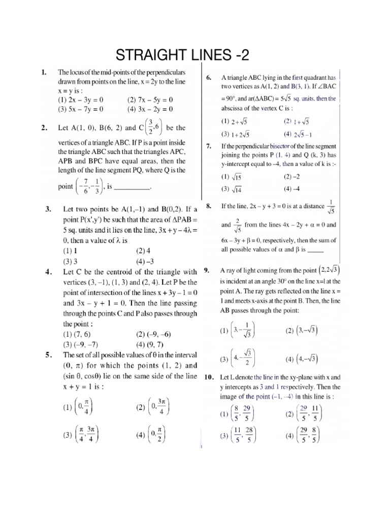 Straight Lines Exercises | PDF