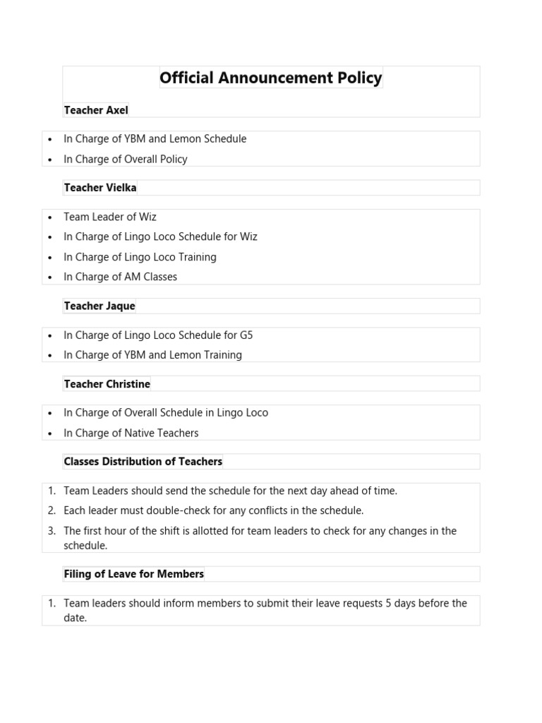 Official Teacher Schedule Policy Guide | PDF | Career & Growth