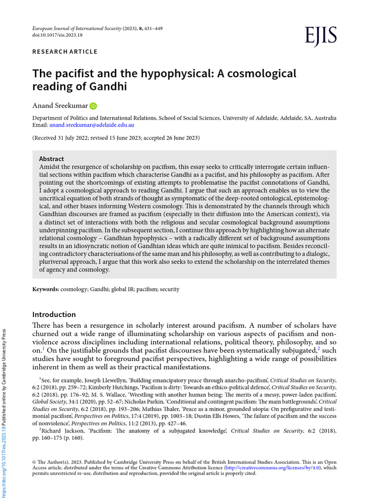 The Pacifist and The Hypophysical A Cosmological Reading of Gandhi ...