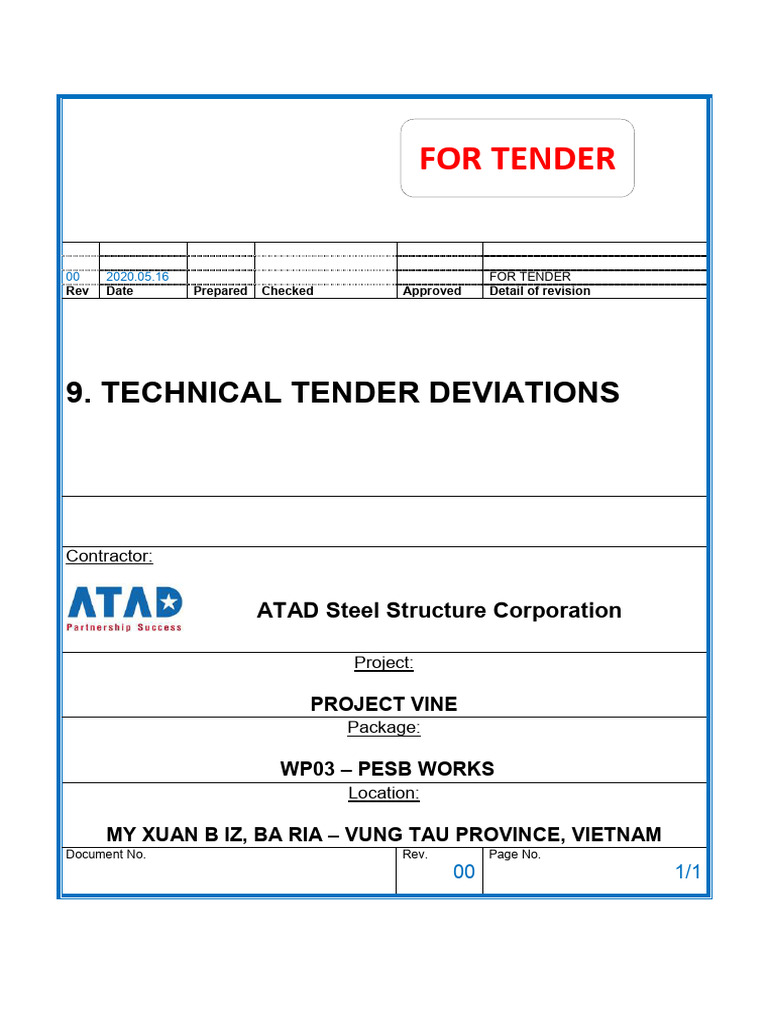 Technical Tender Deviations WP03 | PDF