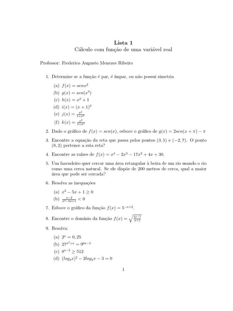 Lista 1 Calc | PDF
