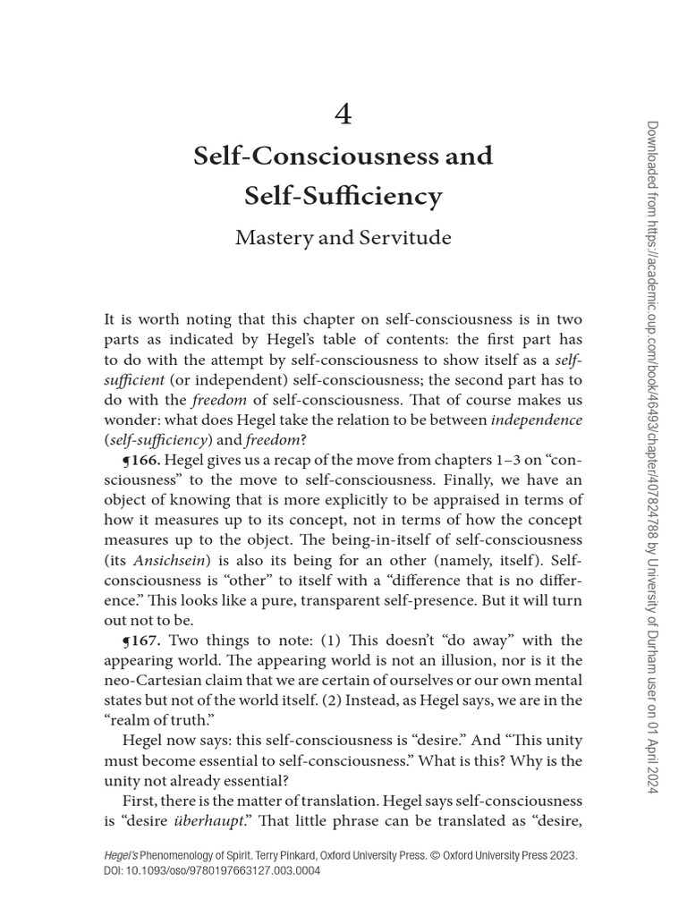 Self-Consciousness and Self - Sufficiency | PDF | Georg Wilhelm Friedrich Hegel | Truth