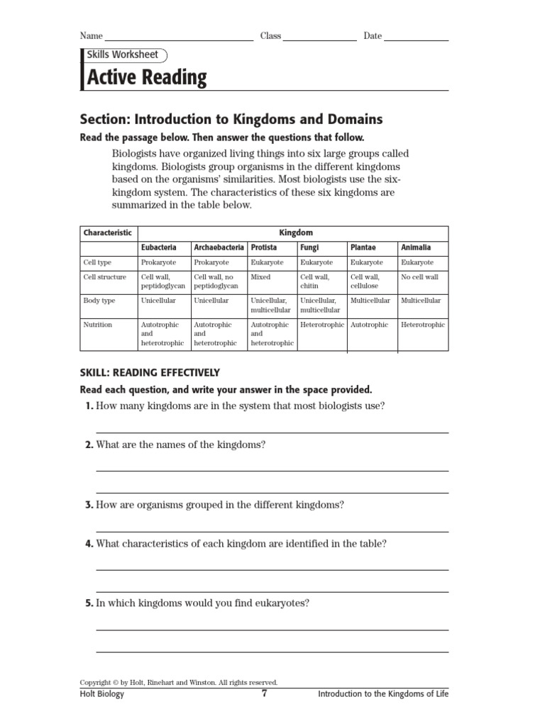 Active Reading: Section: Introduction To Kingdoms and Domains | PDF ...