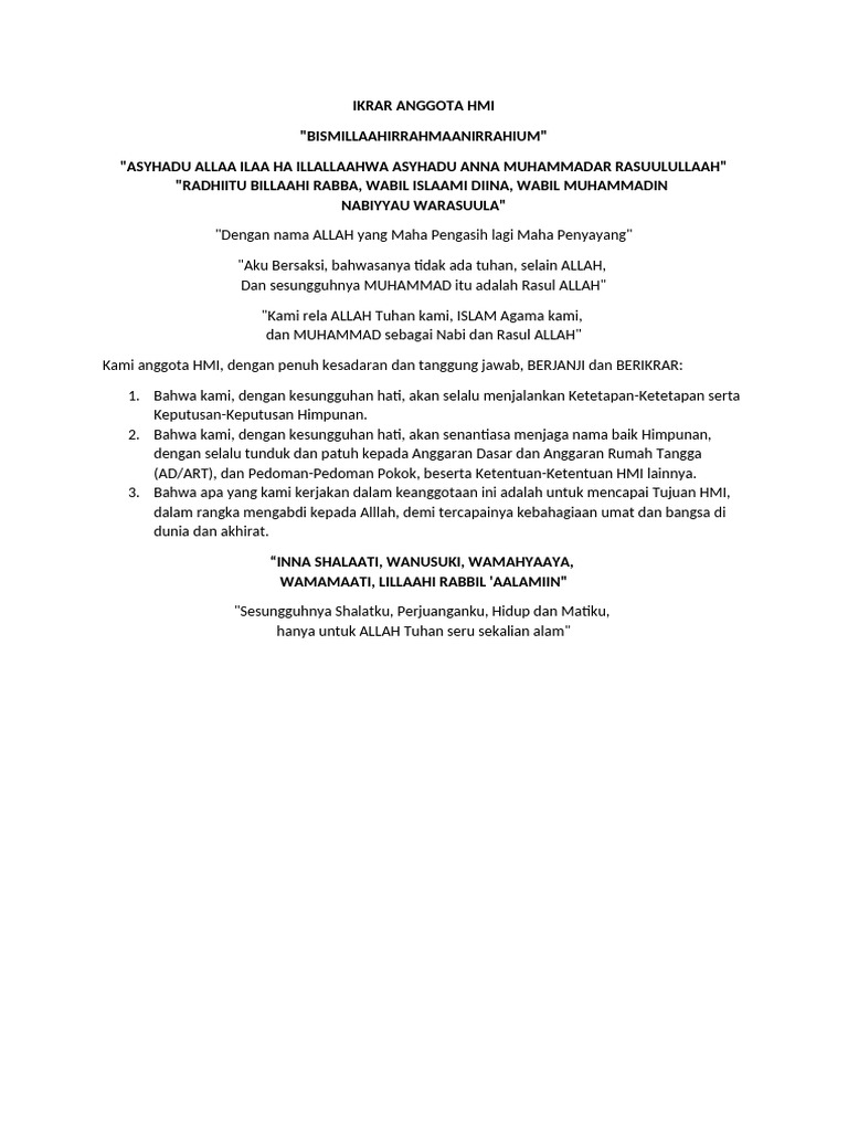 Ikrar Anggota Hmi Pelantikan | PDF