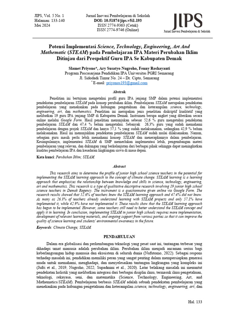 Implementasi STEAM dalam Pembelajaran IPA | PDF