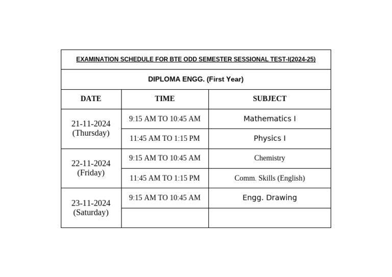 Schedule Sessional | PDF