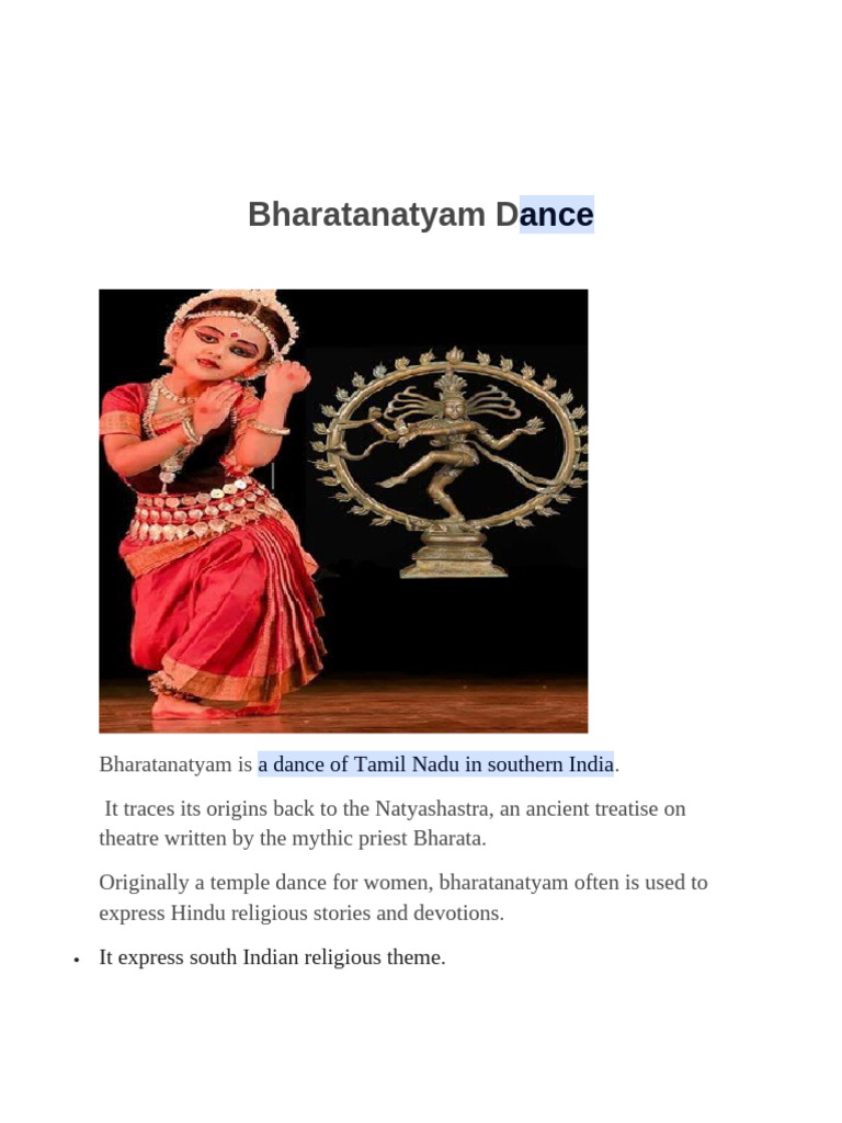 Bharatanatyam Dance | PDF | Dances | Performing Arts