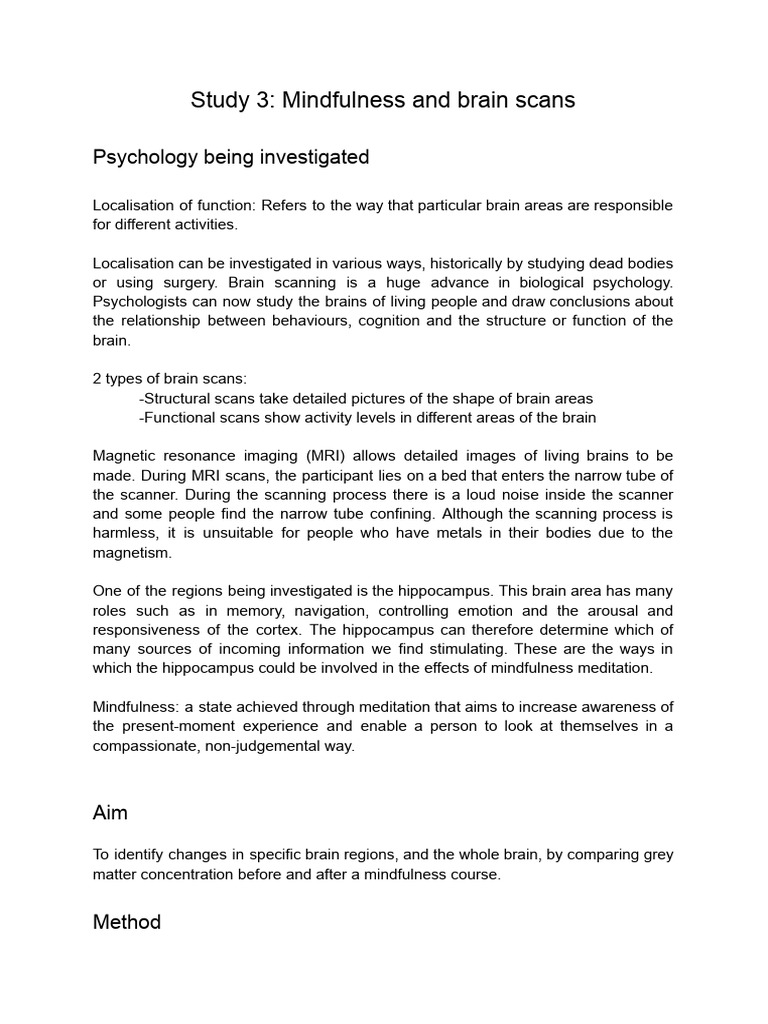 Mindfulness and Brain Scans-2 | PDF | Mindfulness | Cerebellum