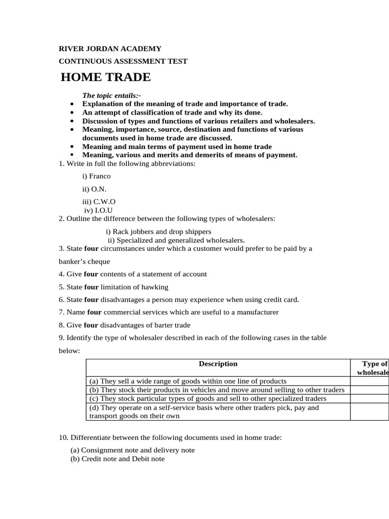 Home Trade Assessment Overview | PDF | Payments | Goods