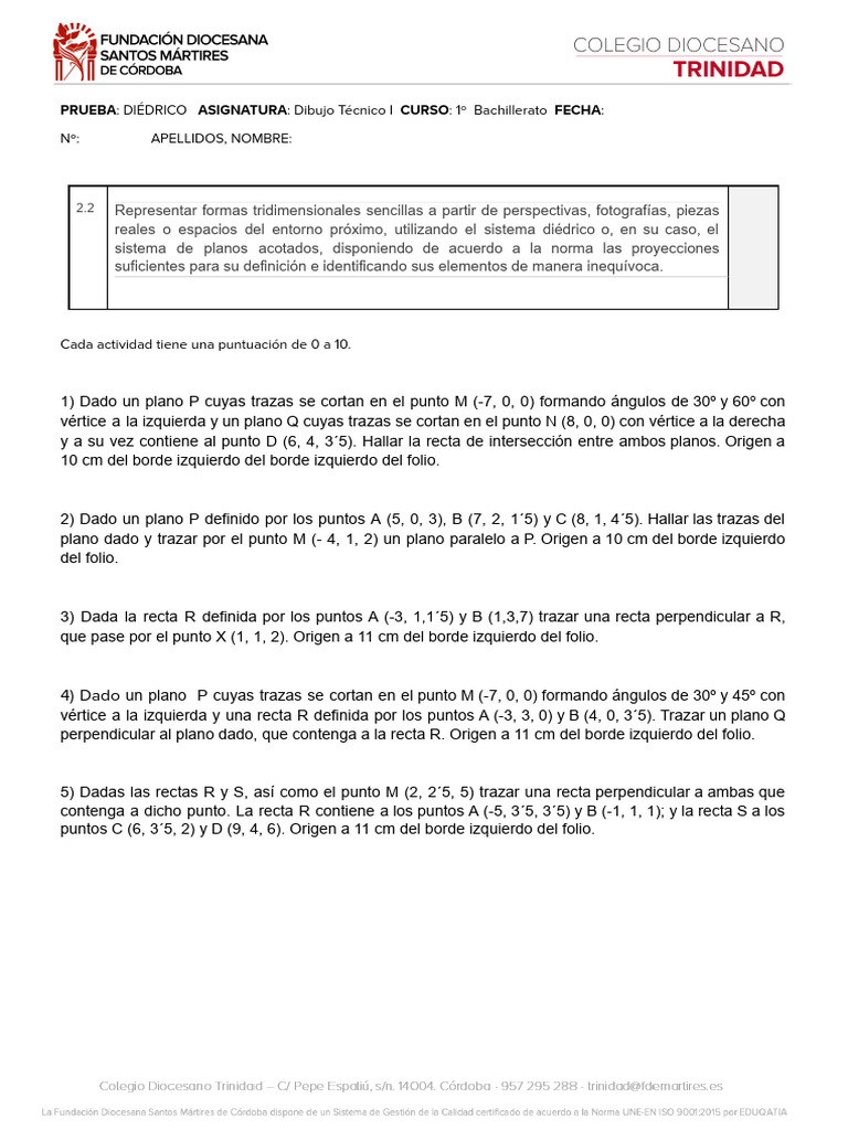Prueba DIBUJO Técnico I Colegio Trinidad 20-21 | PDF | Métodos y ...