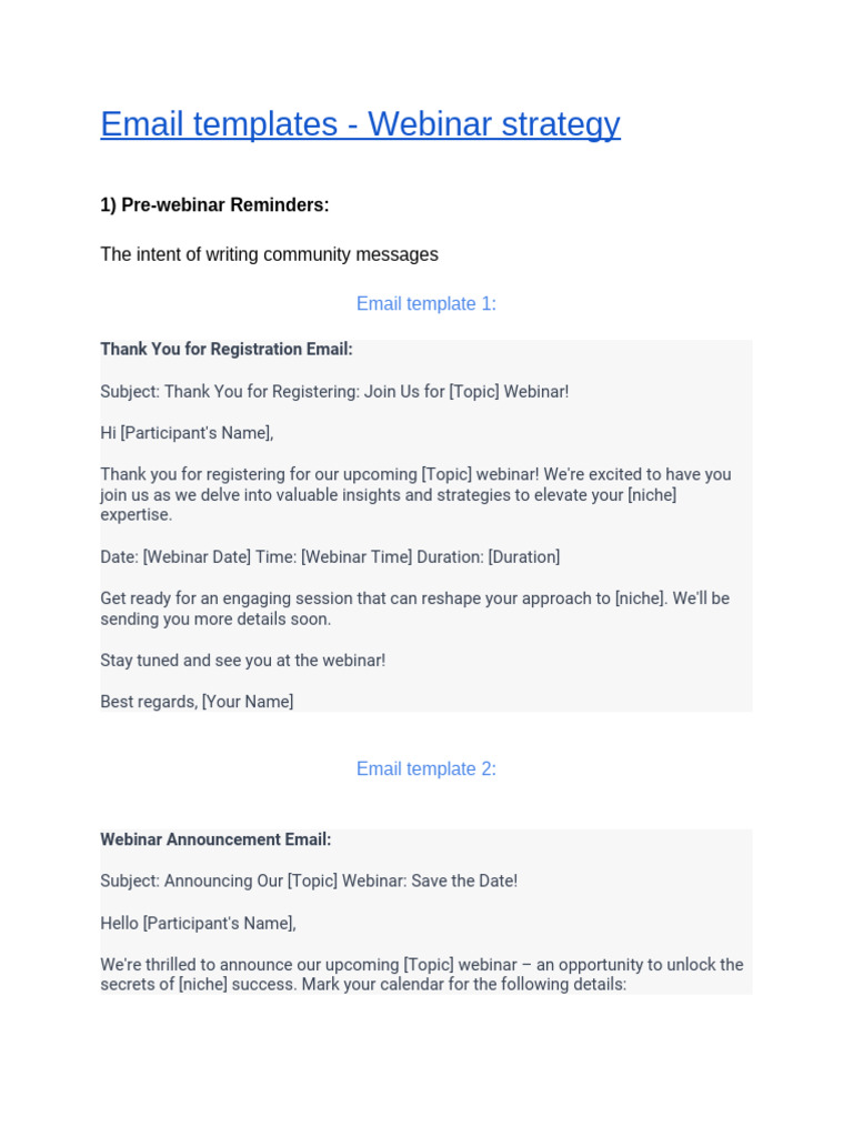Webinar Strategy - Email Templates | PDF | Business