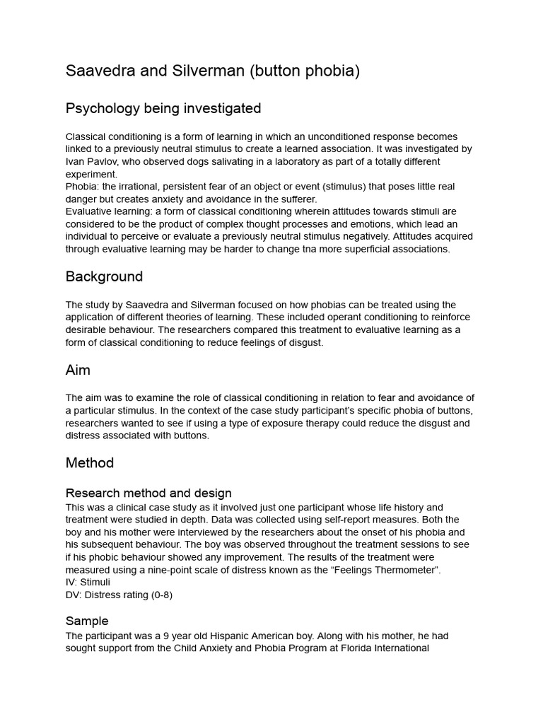 Saavedra and Silverman (Button Phobia) - 2 | PDF | Phobia | Classical ...