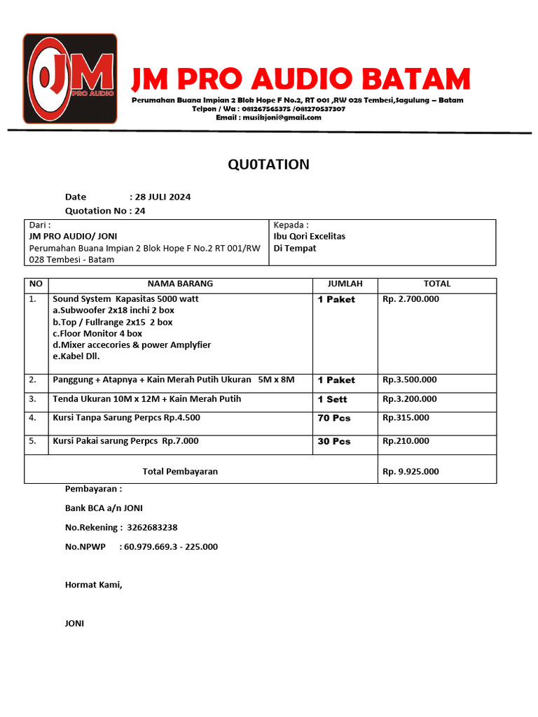Quatation Excelitas Agustus 2024 Revisi | PDF