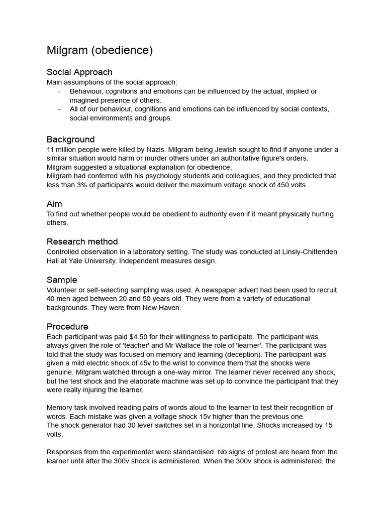 Milgram (obedience) | PDF | Obedience (Human Behavior) | Psychology