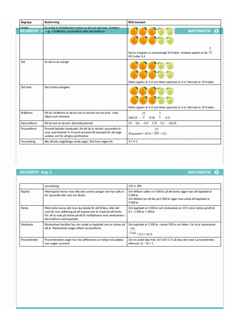 Y Kap 2 Begreppslista v-1 | PDF