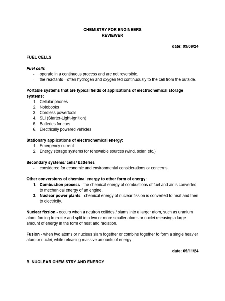 Chemistry For Engineers | PDF | Fuels | Radioactive Decay