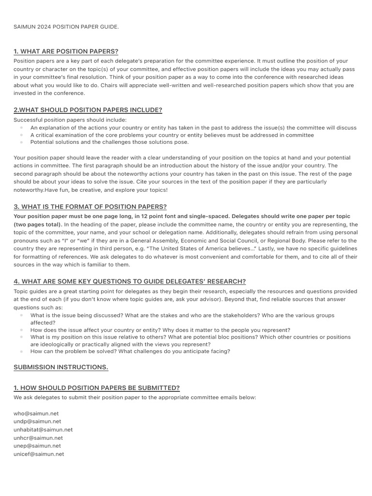 Saimun 2024 Position Paper Guide. | PDF | Human Capital Flight | Committee
