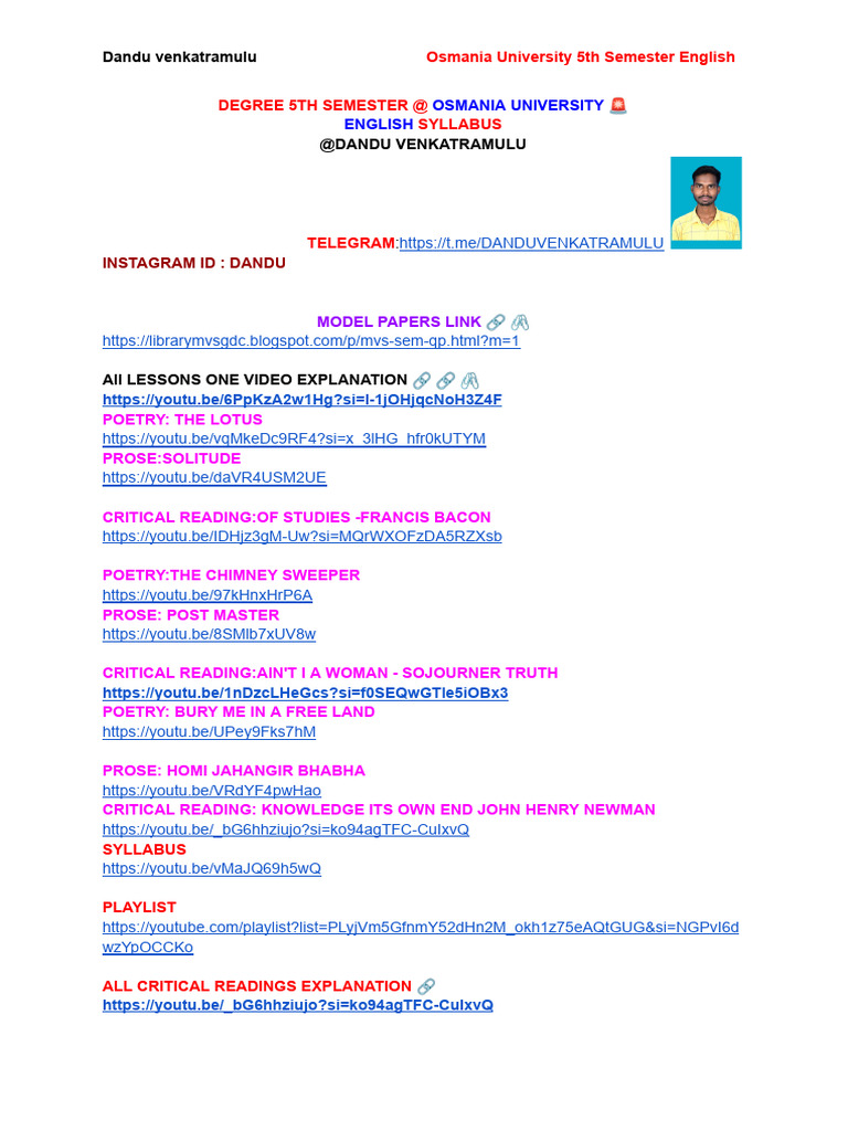 Degree 5TH Semester English | PDF