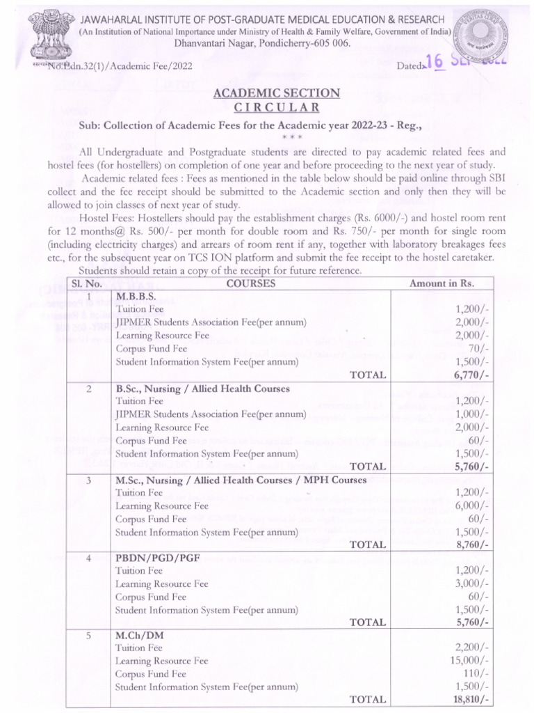 Academic Fee Circular.. | PDF