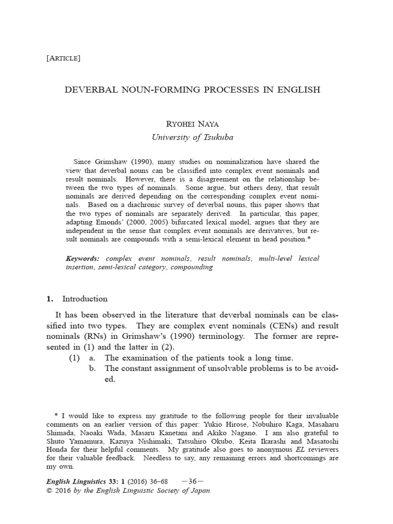 Deverbal Noun Formation in English | PDF | Lexicon | Part Of Speech
