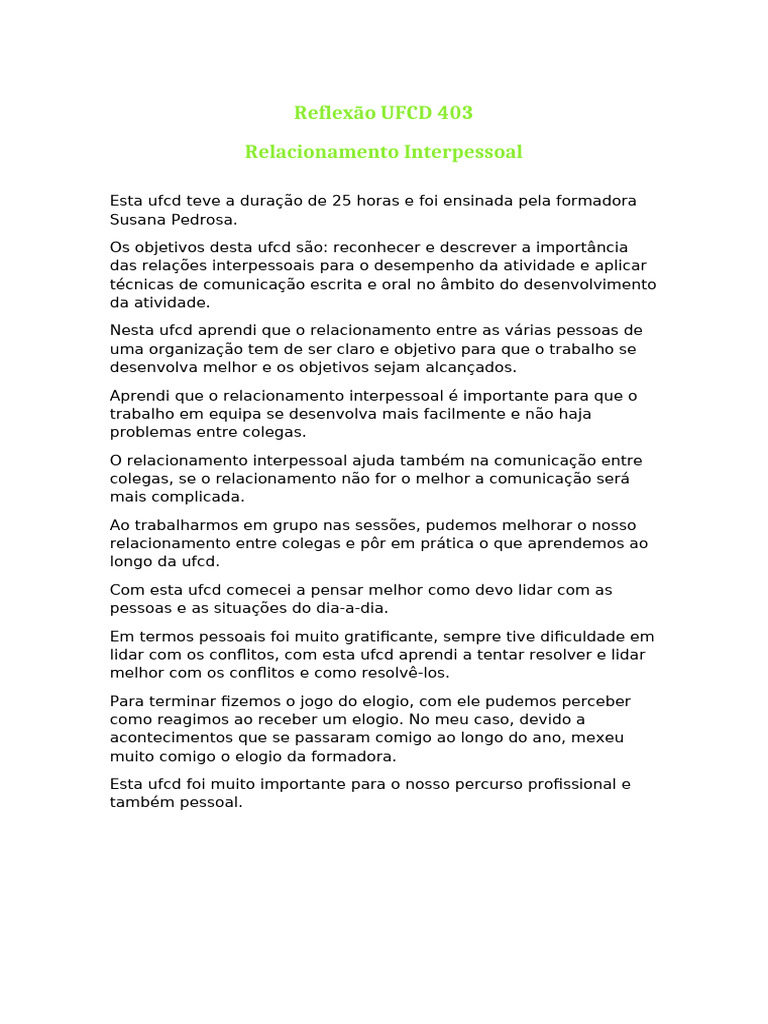Reflexão Ufcd 403 | PDF