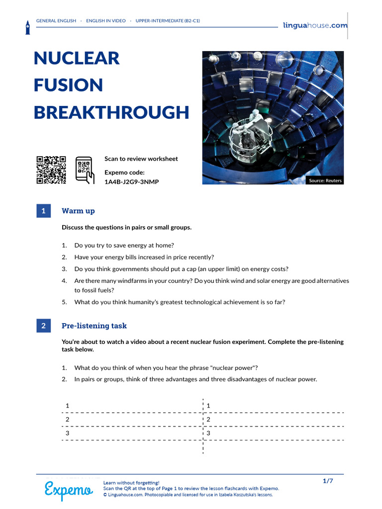 Nuclear Fusion Breakthrough British English Student | PDF | Cost Of ...