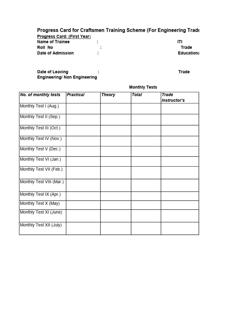 Monthly Test Progress Card for ITI | PDF | Business | Finance & Money ...