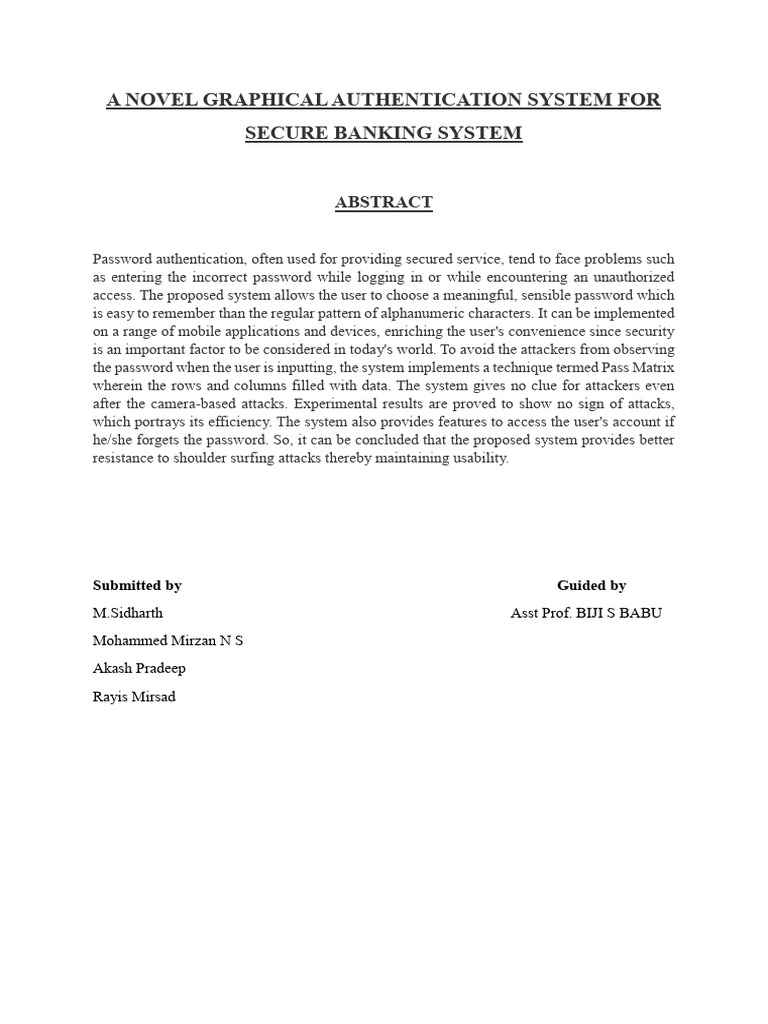 A Novel Graphical Authentication System For Secure Banking System | PDF