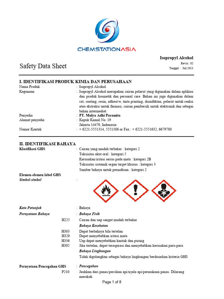 SDS IPA (Indonesia) Rev.2 PDF | PDF