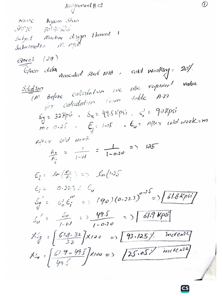 Assignment No 1 Machine Design Elements 1 | PDF
