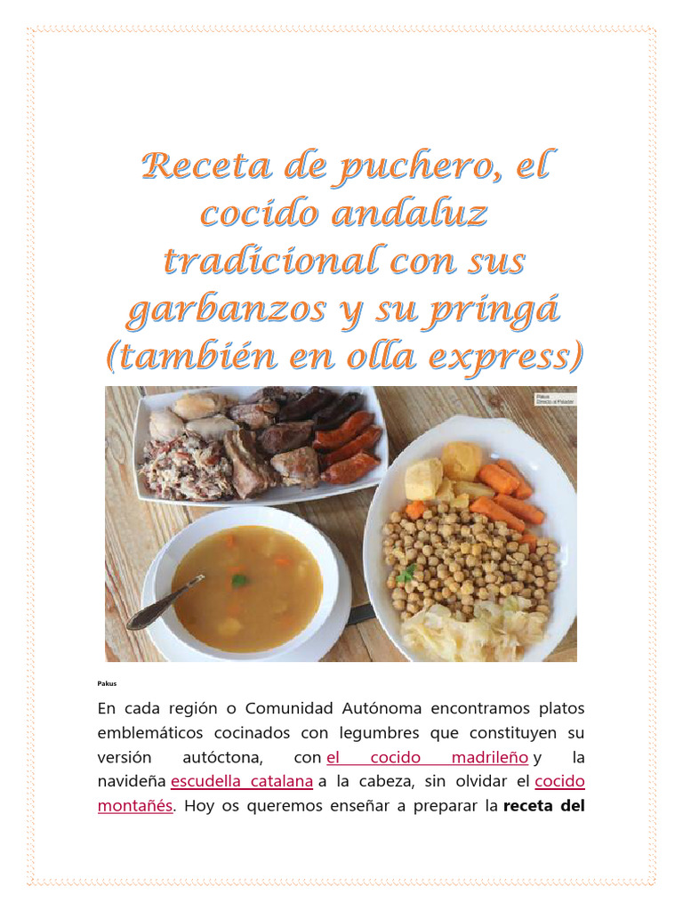 Puchero Andaluz: Receta Tradicional | PDF | Cocina, comidas y vino