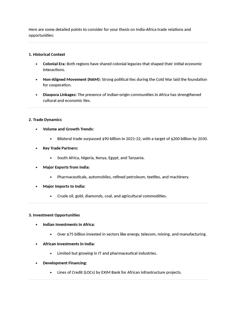 India Africa Trade Thesis Points | PDF | Africa | Economies