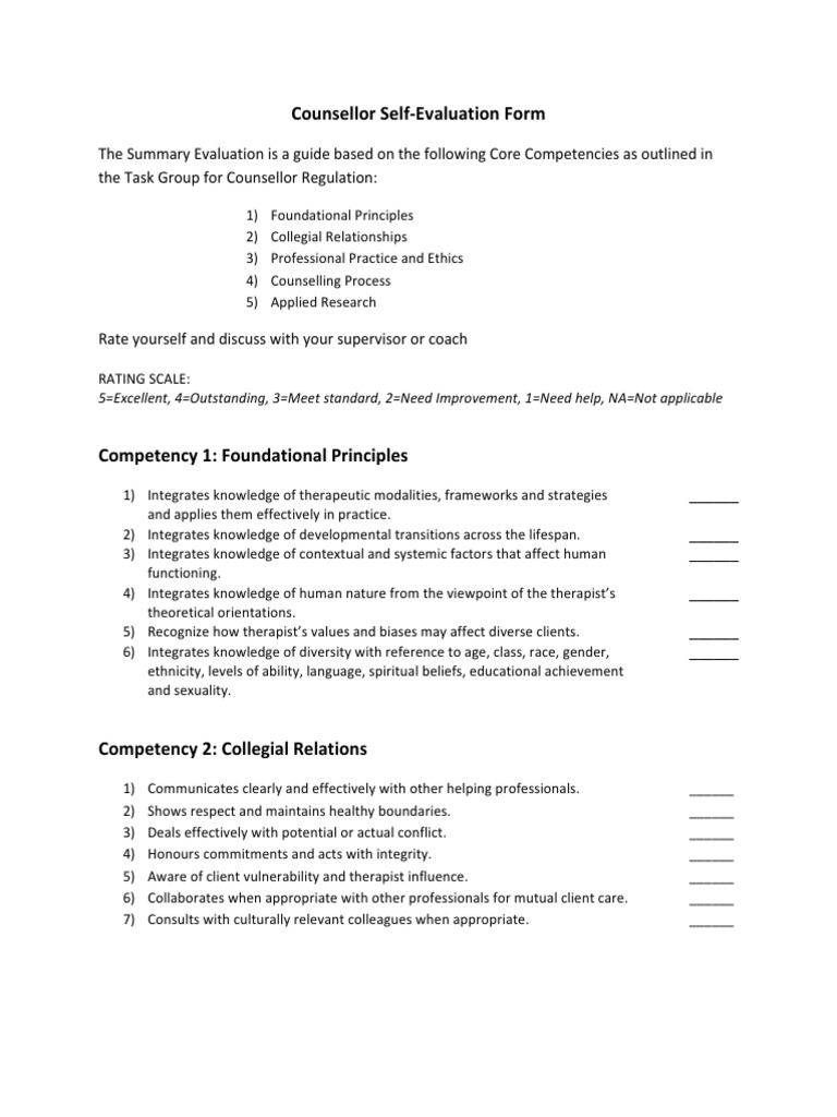 Counsellor Self Evaluation Form | PDF | Psychotherapy | Psychology