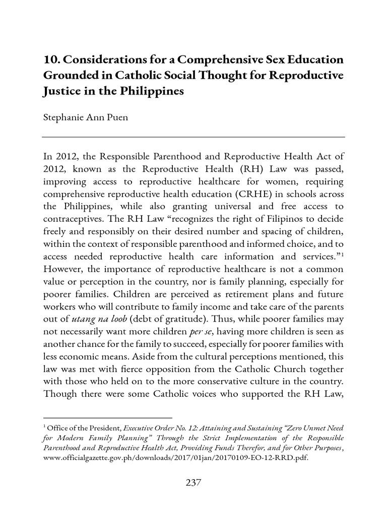Considerations For A Comprehensive Sex Education Grounded In Catholic Social Thought For
