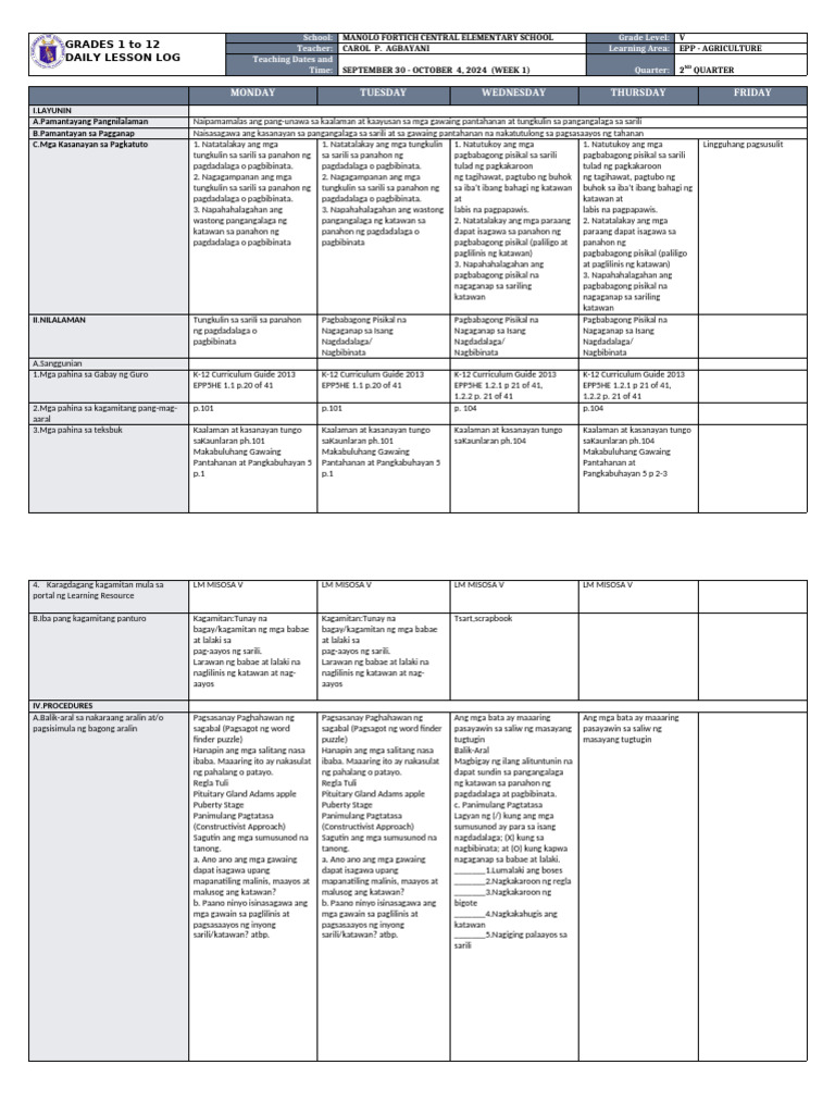 DLL - Epp 5 - Q2 - W1 | PDF