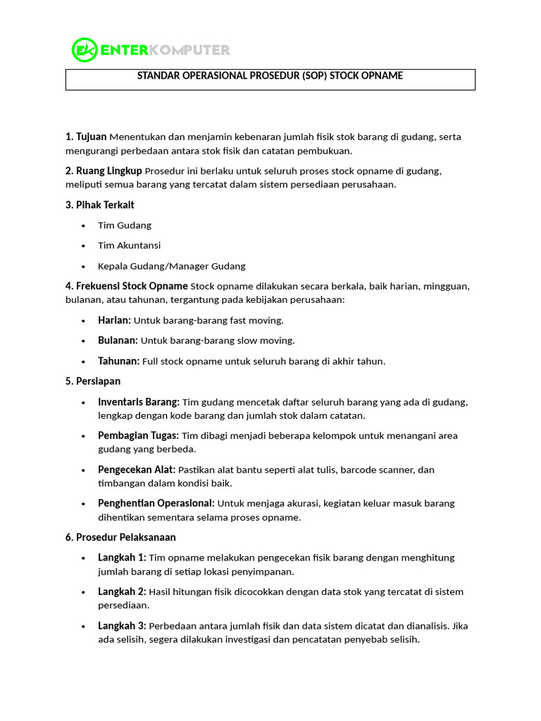 SOP Stock Opname Gudang Efektif | PDF | Pengelolaan Keuangan & Uang ...