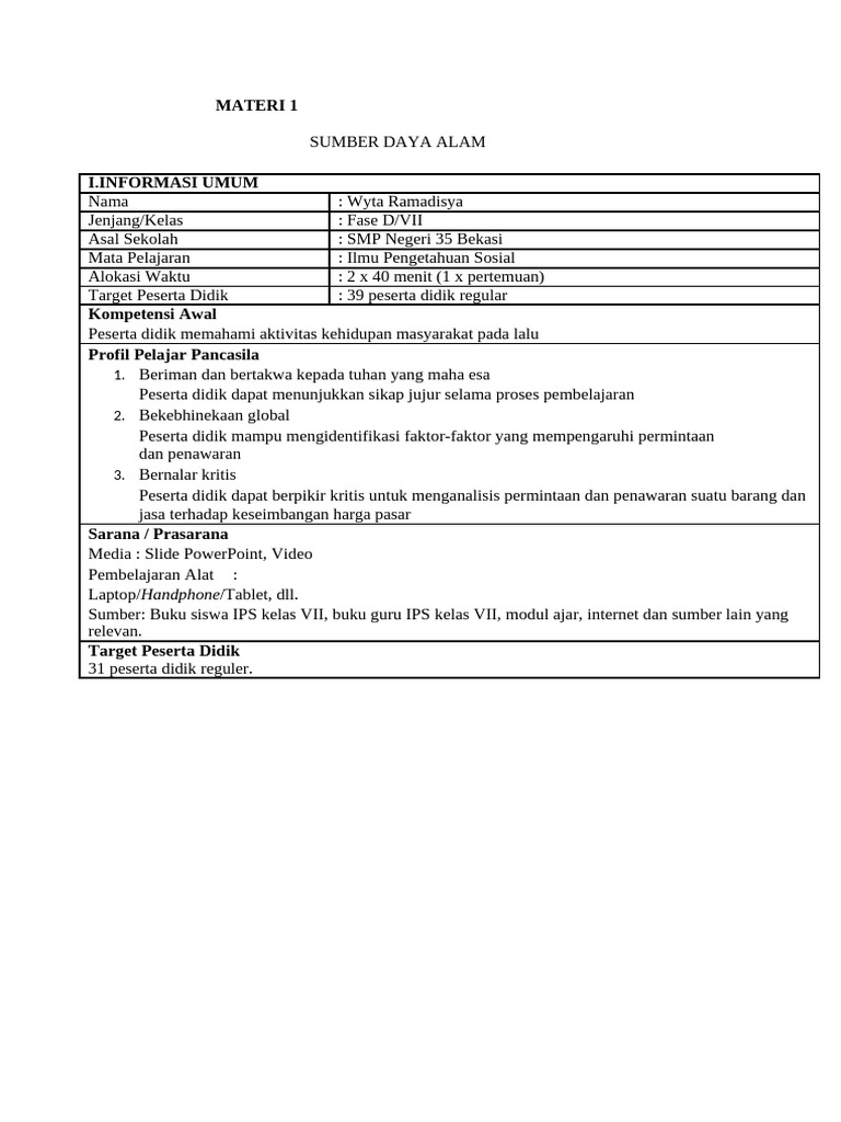 Modul-Ajar-Permintaan-dan-Penawaran - Wyta Ramadisya | PDF