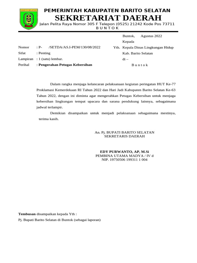 Surat Pengerahan Petuugas Kebersihan | PDF