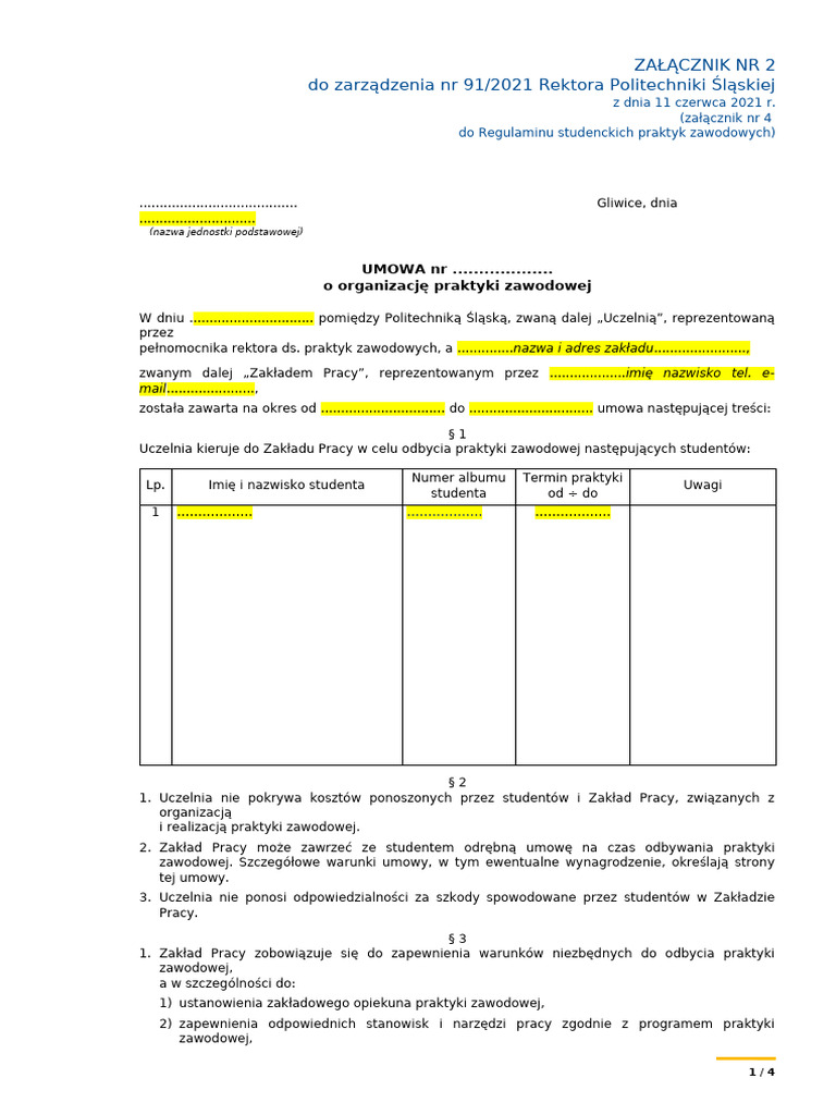 Zal.2.M.20299 UMOWA Organizacjia Praktyki Zawodowej | PDF