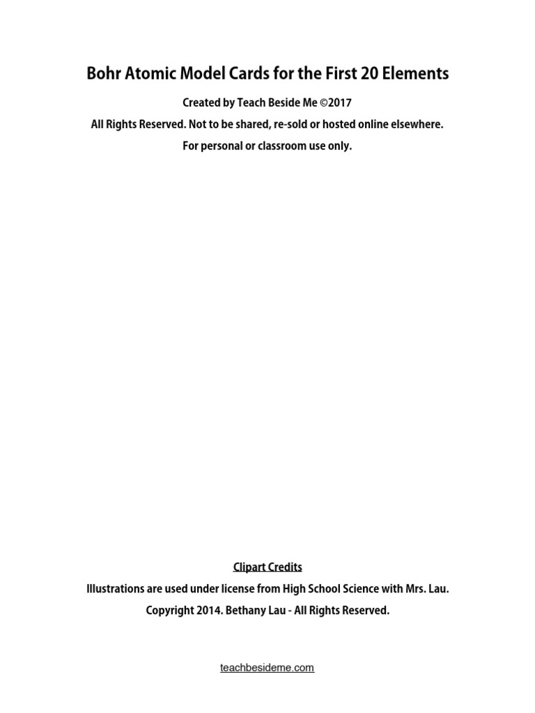 Bohr Atomic Model Cards For First 20 Elements | PDF | Language Arts ...