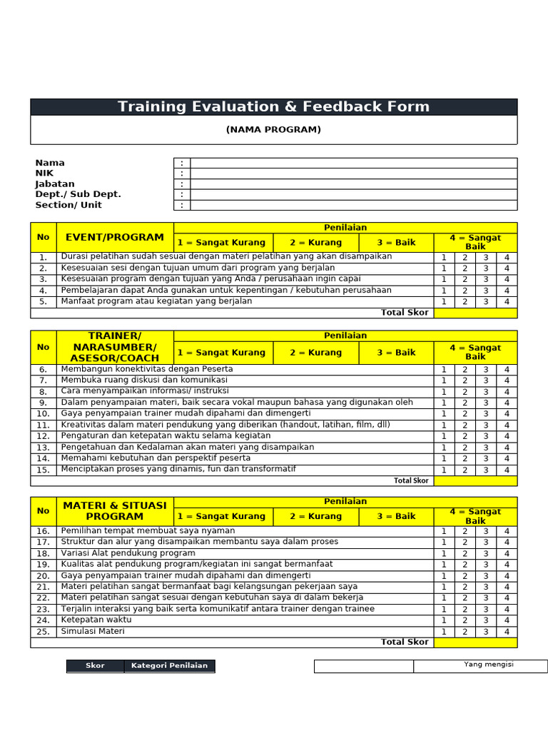 Form Evaluasi & Feedback Training (Level 1) | PDF | Bisnis | Komputer