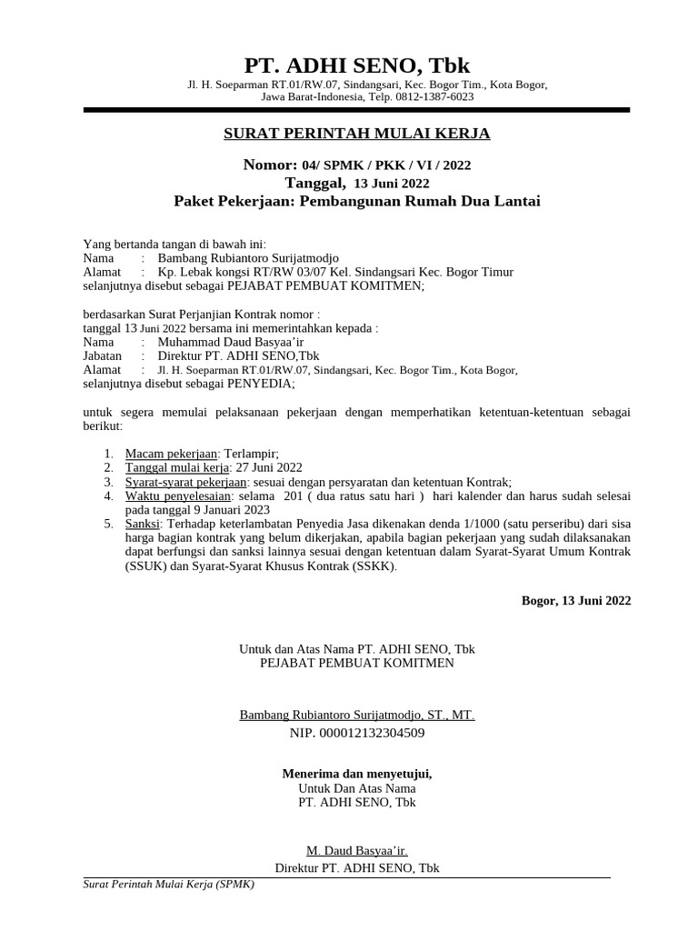 SPMK Konstruksi | PDF | Pengelolaan Keuangan & Uang