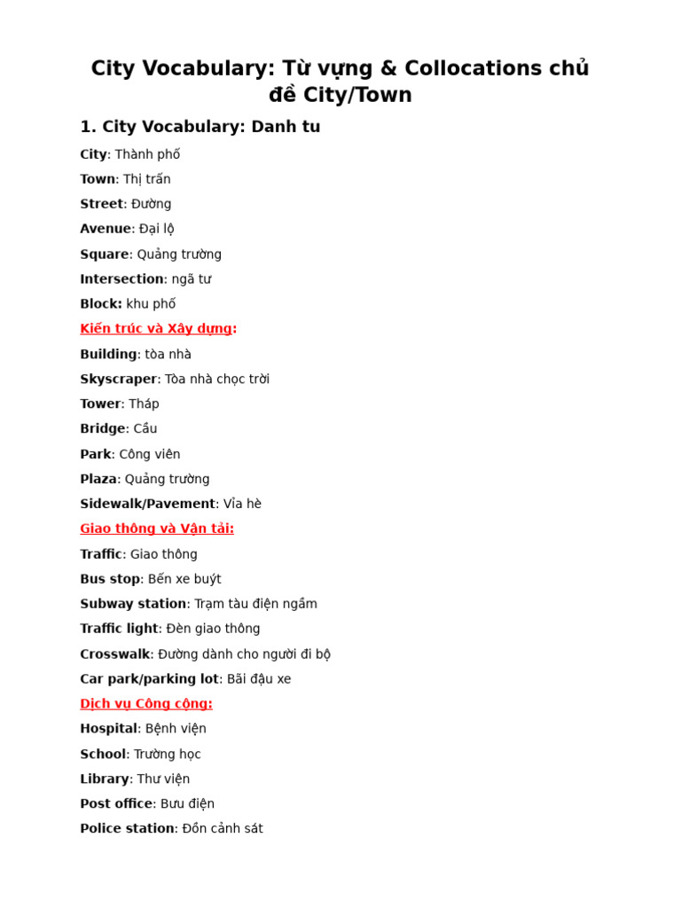 City Vocabulary | PDF